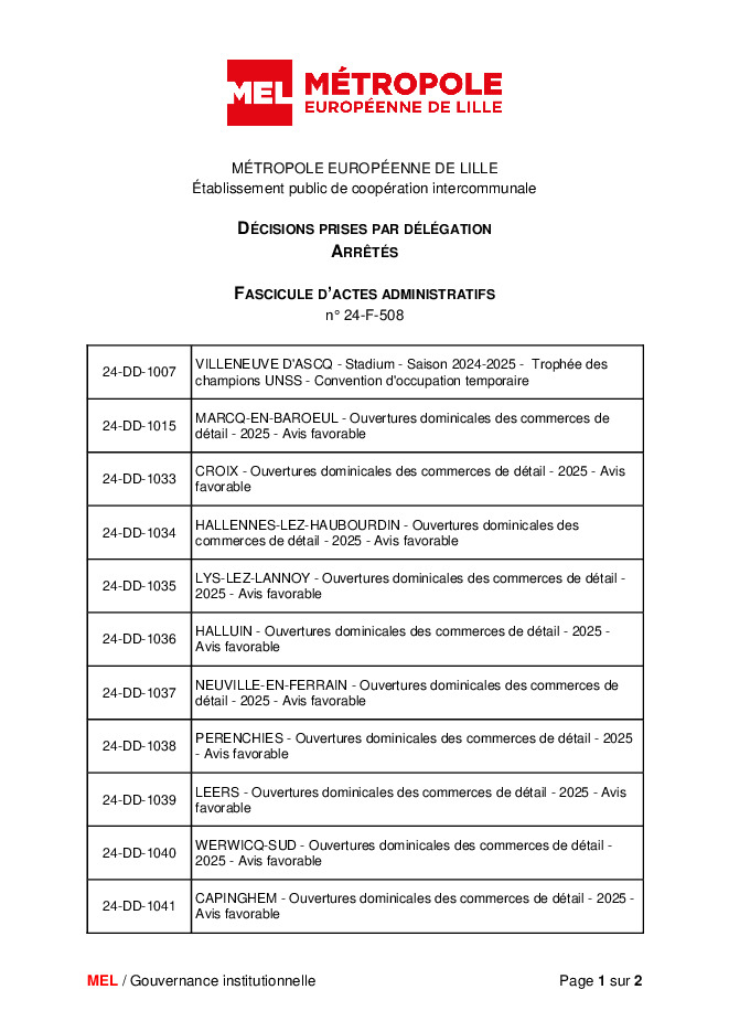 Fascicule 508 du 19 novembre 2024 (.pdf) | Métropole européenne de Lille